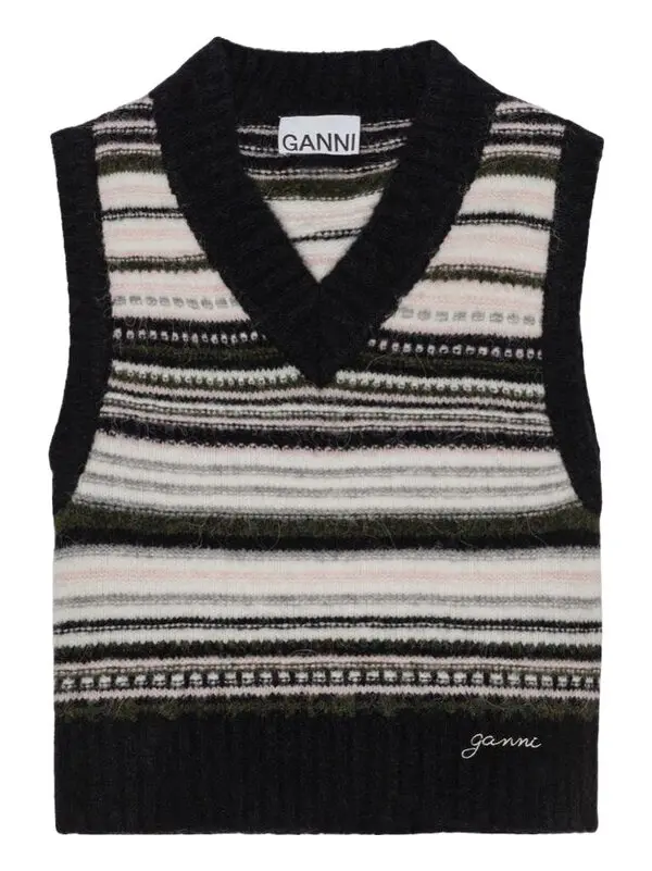 GANNI Striped Knit Vest - Black