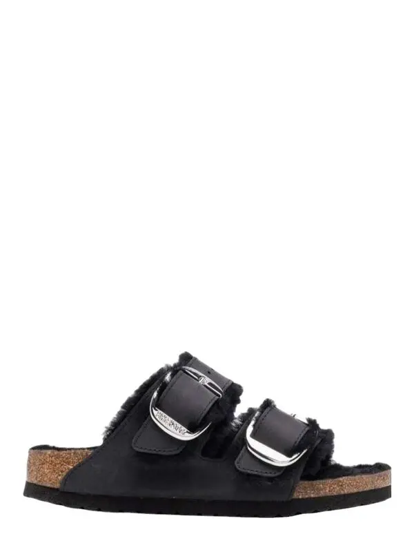 BIRKENSTOCK Fur-lined Double Strap Sandals - Black