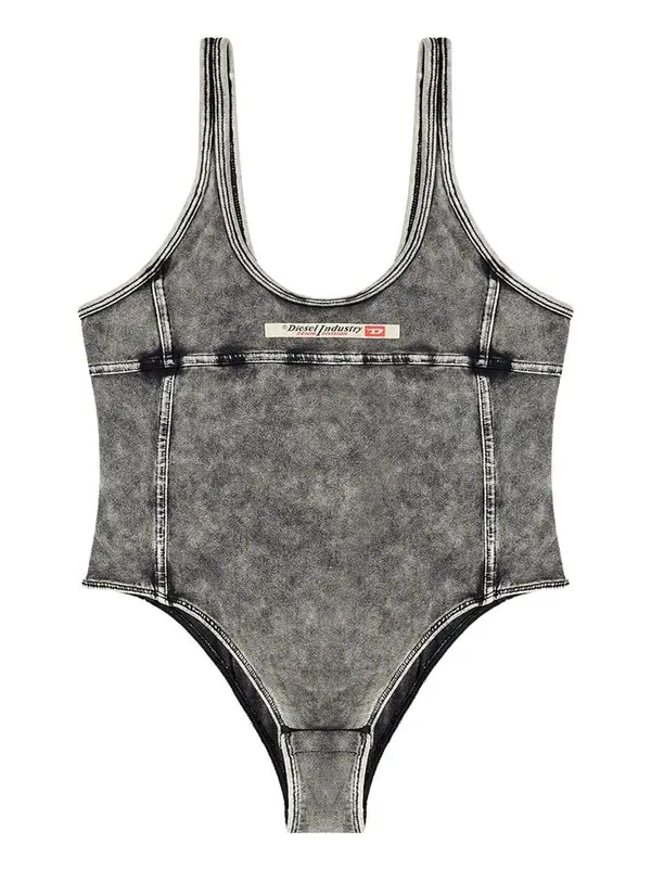 DIESEL® Phoebe Scoop Neck Bodysuit With Marble Texture And Logo - Dark Gray