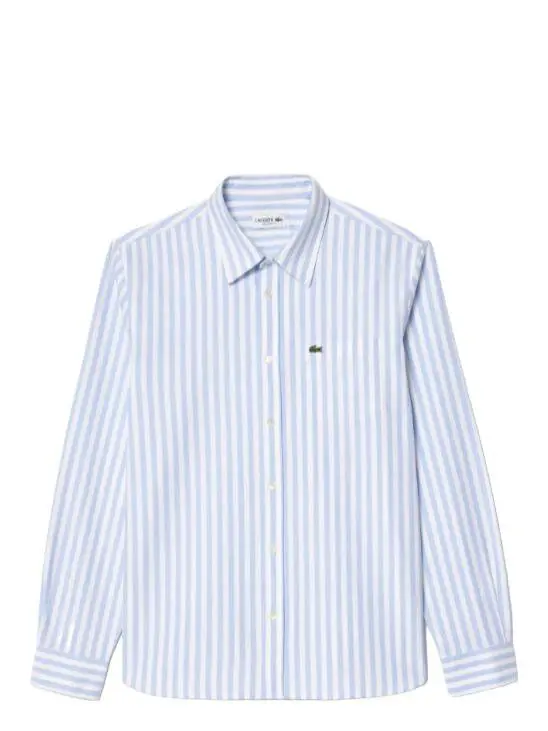 Lacoste Striped Regular Fit Oxford Shirt - Blue