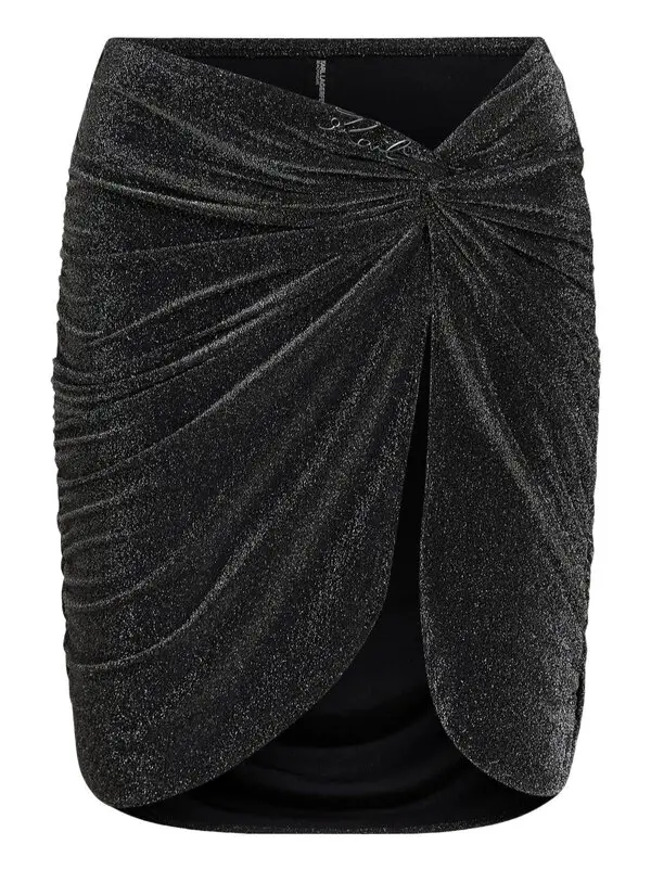 Karl Lagerfeld Metallic Ruched Skirt With Knot Detail - Black