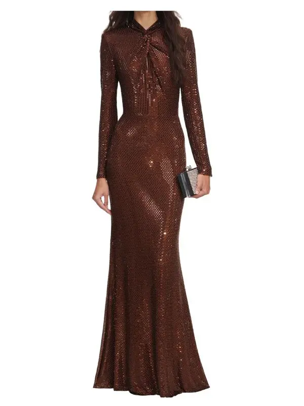 SELF-PORTRAIT Embellished Midi Dress - Brown