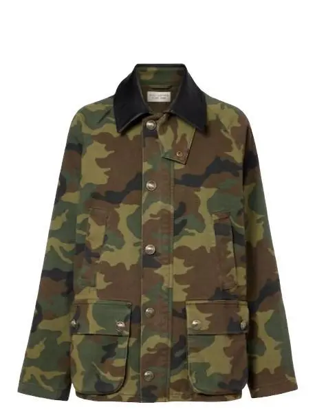 NILI LOTAN Andrew Camouflage Cotton Jacket With Leather Collar - Green