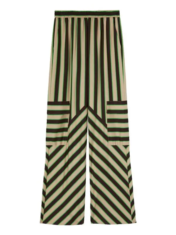 MSGM High-waisted Striped Twill Trousers - Black