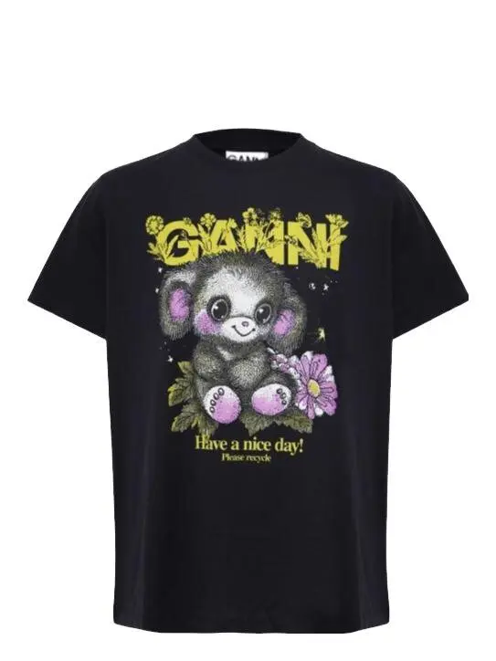 GANNI Printed Crewneck T-shirt - Phantom Black