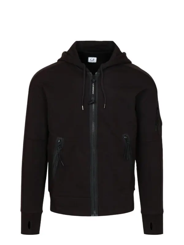 C.P. COMPANY Diagonal Raised Fleece Zip-up Hoodie - Black