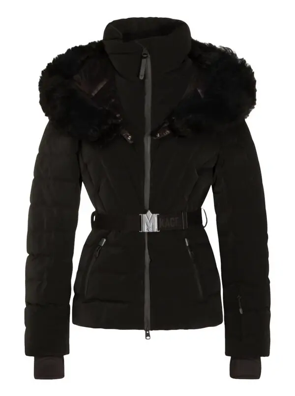 Mackage Hooded Fur-trim Belted Waist Coat - Black