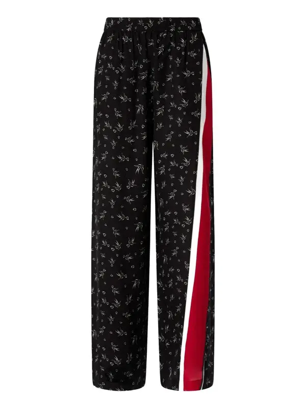 Pinko Floral-print Wide-leg Trousers With Side Stripe - Black