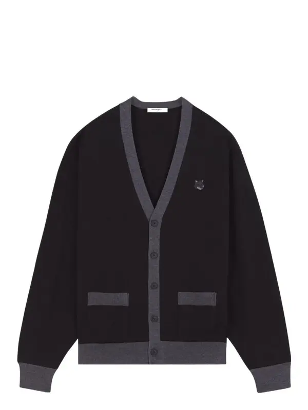 Maison Kitsuné Bold Fox Head Patch V-neck Cardigan - Black