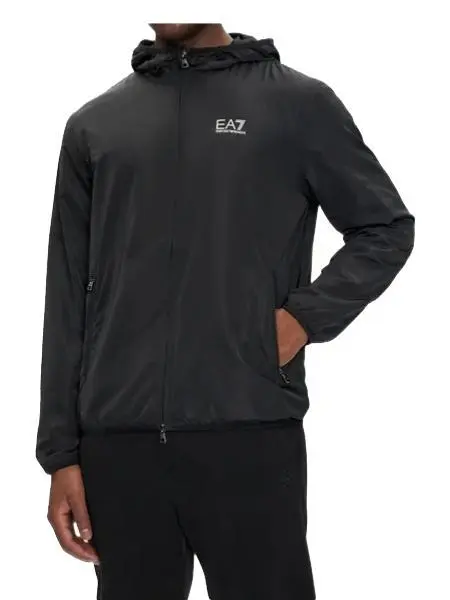 EA7 Hooded Zip-up Jacket With Logo Detail - Black
