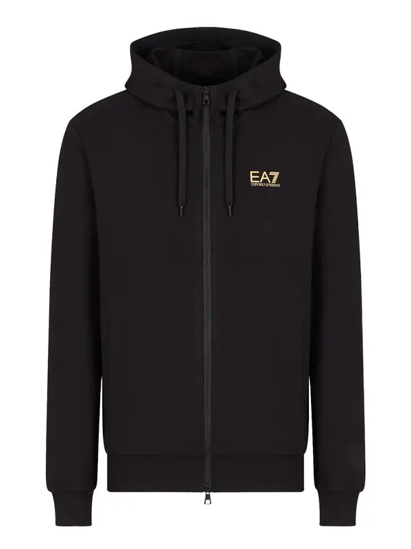 EA7 Logo Detail Full Zip Hoodie - Black