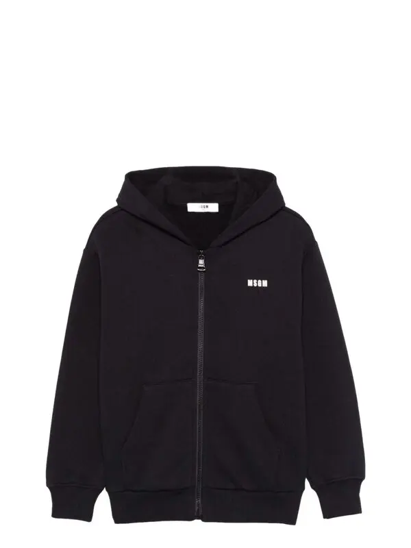 MSGM Logo And Heart Graphic Zip-up Hoodie - Black