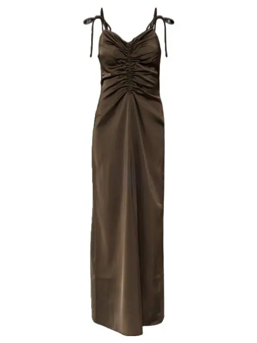 ROTATE BY BIRGER CHRISTENSEN V-neck Spaghetti Strap Gathered Maxi Dress - Green