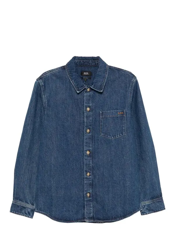 A.p.c. Logo Embroidered Denim Shirt Jacket - Blue