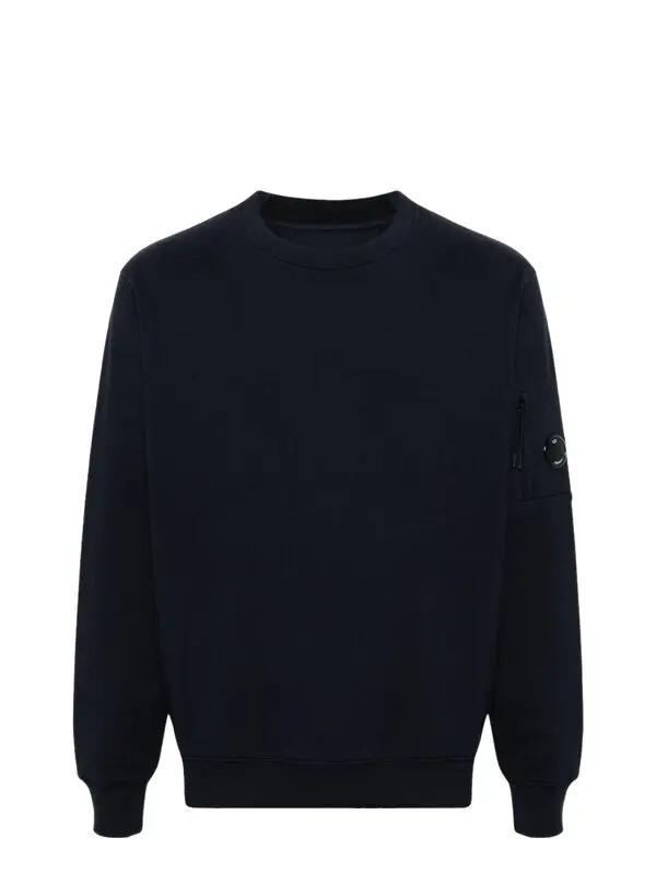 C.P. COMPANY Diagonal Raised Fleece Crewneck Lens Sweatshirt - Black