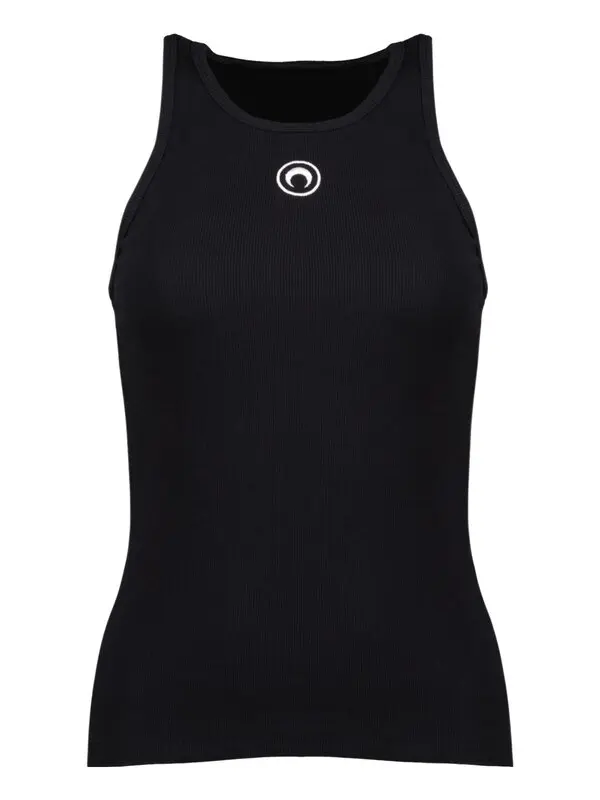 MARINE SERRE Crescent Moon Embroidered Sleeveless Tank Top - Black