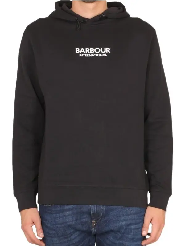 Barbour Logo Print Drawstring Hoodie - Black