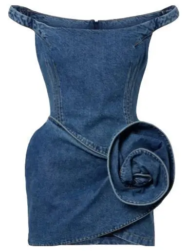 Magda Butrym Off-shoulder Floral Appliqué Denim Mini Dress - Blue