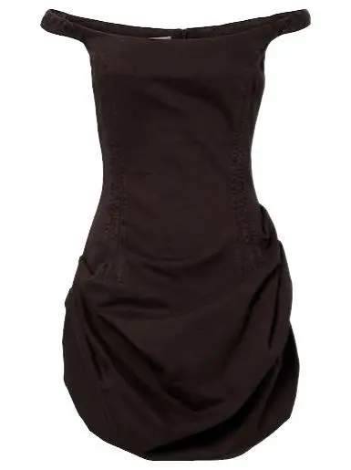 Magda Butrym Gathered Off-shoulder Denim Minidress - Black