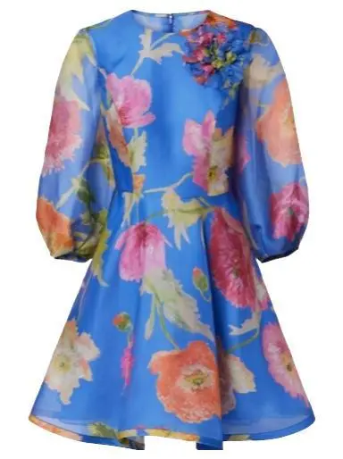 Carolina Herrera Floral Silk Organza Minidress - Blue