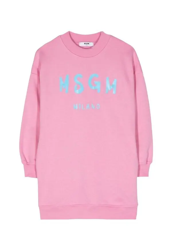 MSGM Crew Neck Sweatshirt Dress - Pink