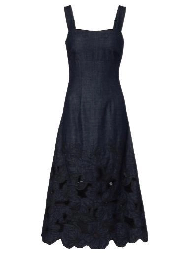 Veronica Beard Rosaura Floral Embroidered Denim Midi Dress - Black