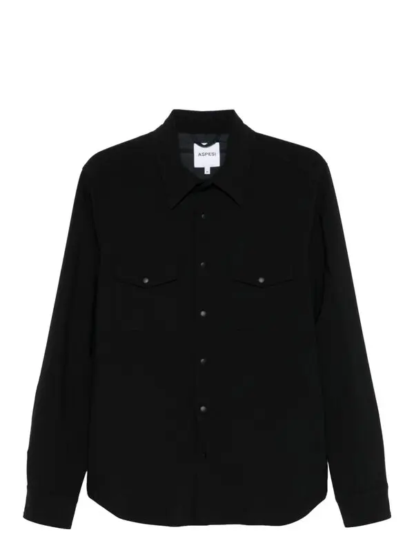 Aspesi Flannel Curved Hem Shirt Jacket - Black