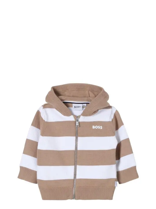 Hugo Boss Striped Knit Hoodie - Beige