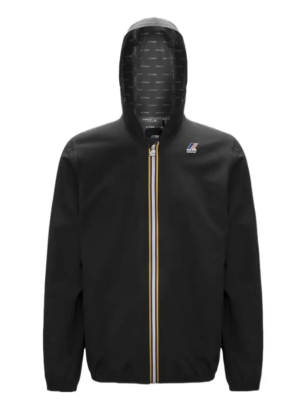 K-WAY Hooded Zip Jacket With Logo Detail - Black