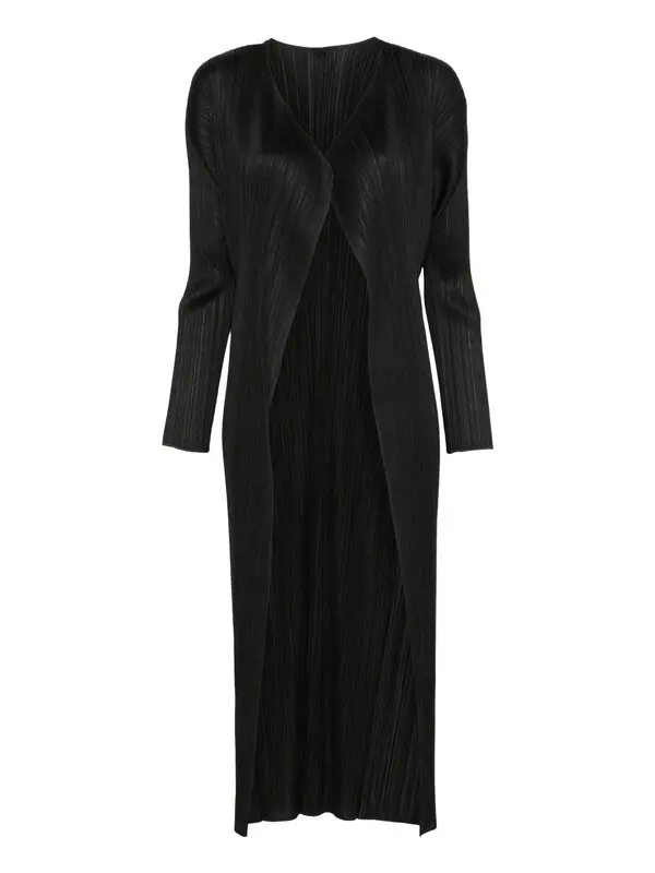 Issey Miyake Plissé-effect Draped Lapels Coat - Black