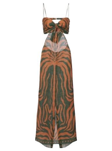 Johanna Ortiz Printed Cutout Linen Maxi Dress - Brown