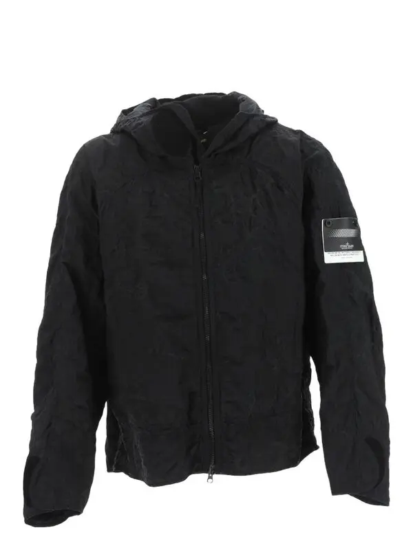 Stone Island Crinkle-finish Hooded Zip-up Jacket - Black