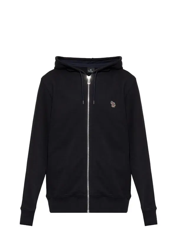 Paul Smith Ps Zebra Patch Zipped Drawstring Hoodie - Black