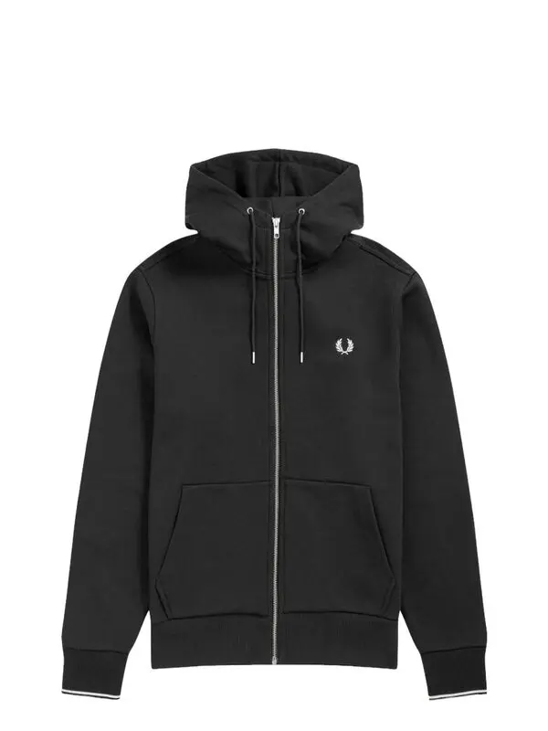 Fred Perry Zip-up Hooded Sweatshirt With Embroidered Logo - Black