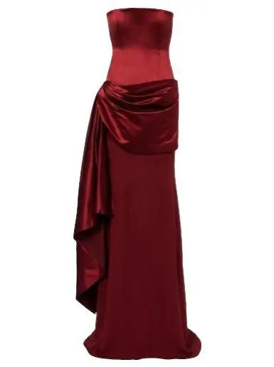 Alex Perry Draped Silk Strapless Gown - Red