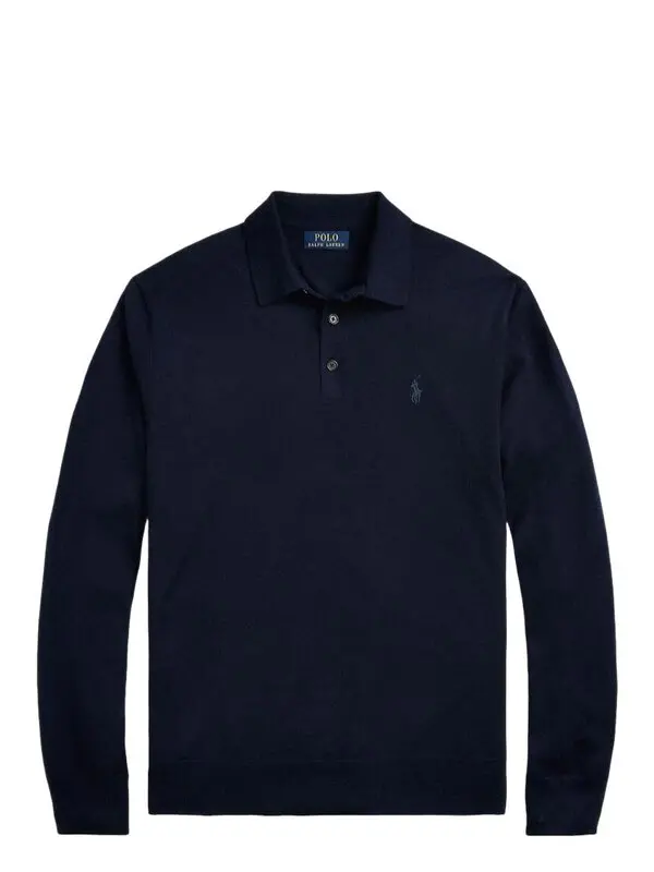 Polo Ralph Lauren Logo Embroidered Long-sleeved Polo Shirt - Black