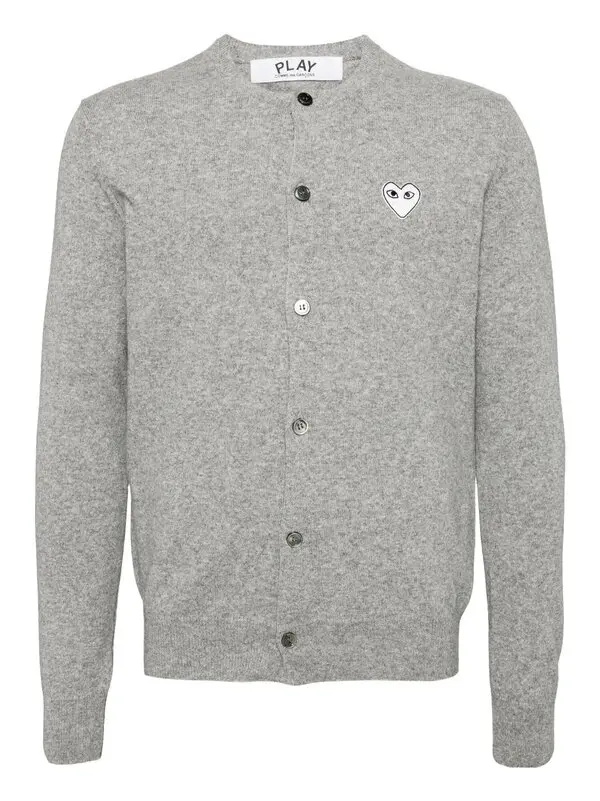 Comme Des Garçons Logo Patch Knitted Cardigan - Light Grey