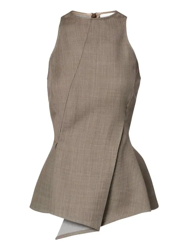 Magda Butrym Asymmetrical Peplum Wool Top - Gray