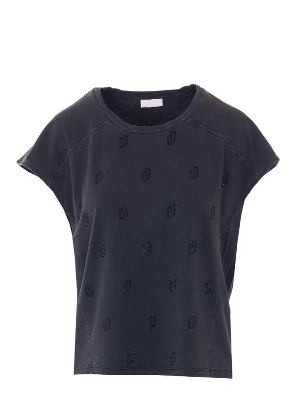 Liu Jo Crewneck T-shirt With All-over Pattern - Black