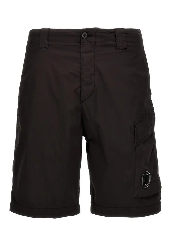 C.P. COMPANY 50 Fili Lens Detailed Straight Hem Shorts - Black