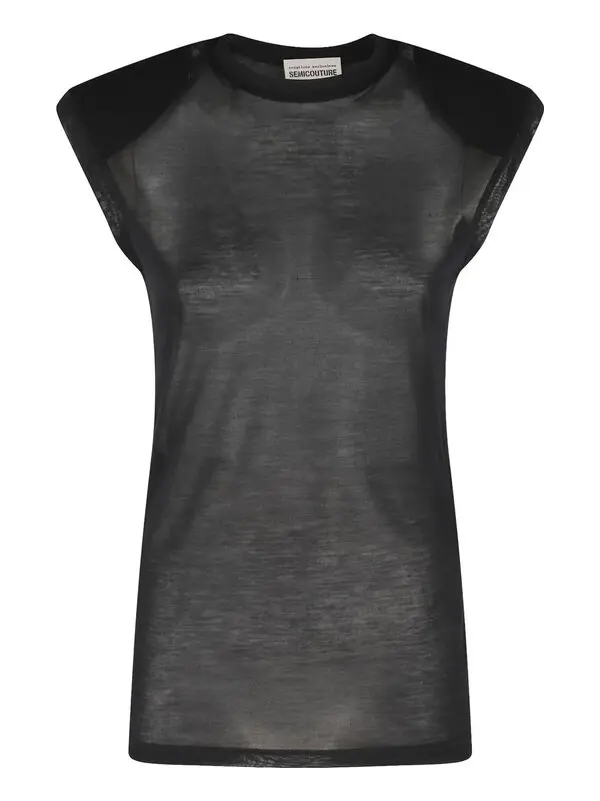SEMICOUTURE Sleeveless Ribbed Crew Neck Top - Black
