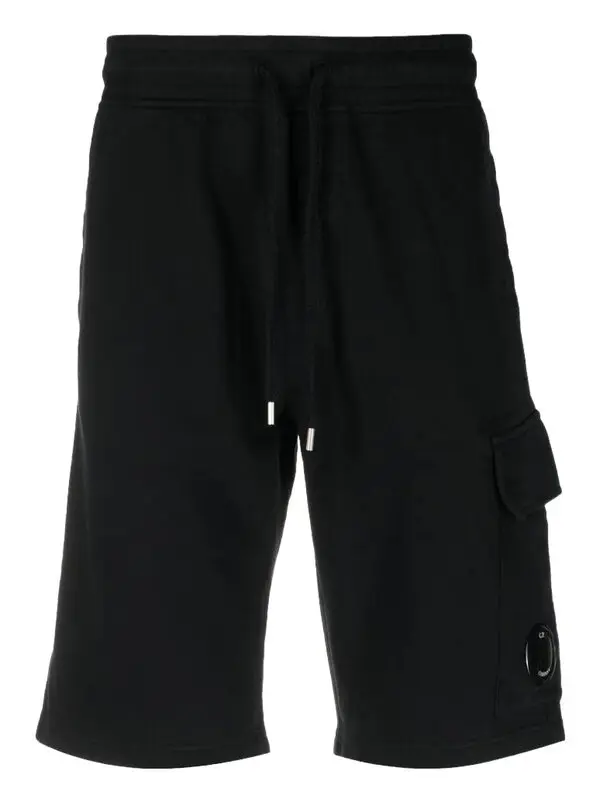 C.P. COMPANY Cotton Logo Plaque Shorts - Black