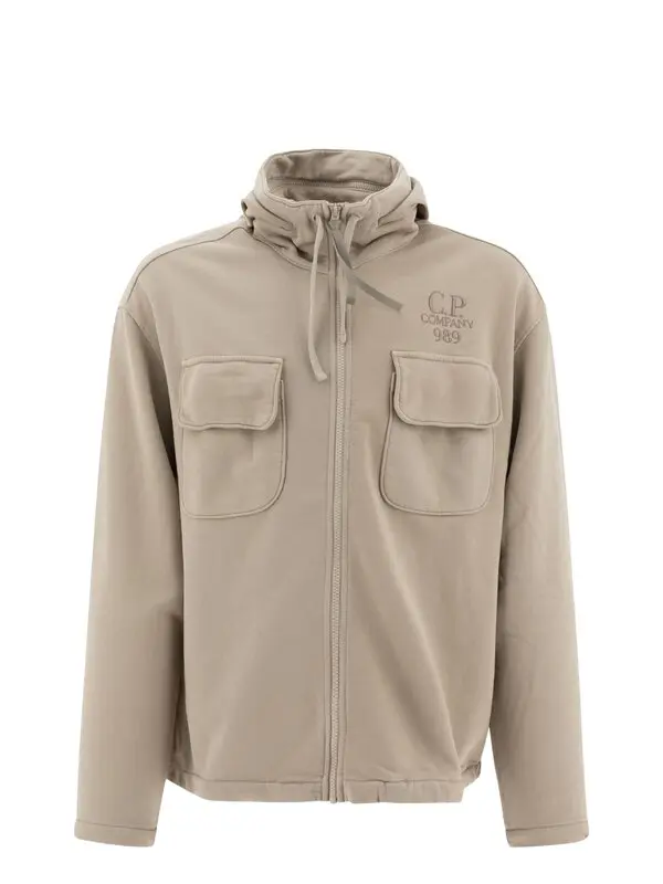 C.P. COMPANY Brushed And Emerized Diagonal Fleece Hooded Utility Sweatshirt - Nude