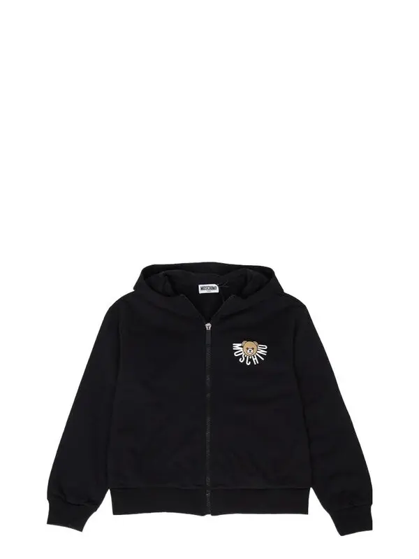 Moschino Long-sleeved Zip-up Hooded Sweatshirt With Graphic Detail - Black