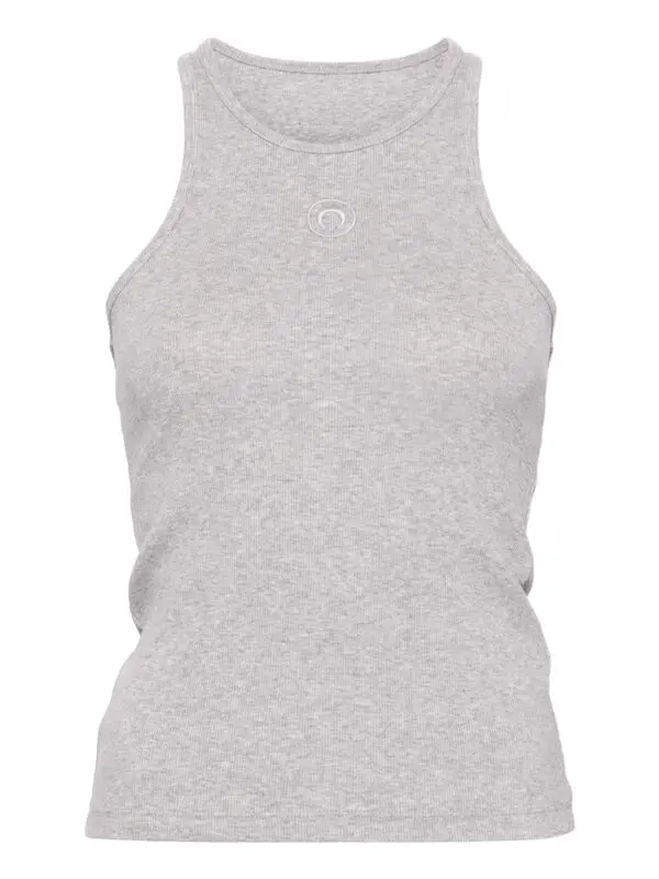 MARINE SERRE Moon Embroidered Ribbed Tank Top - White