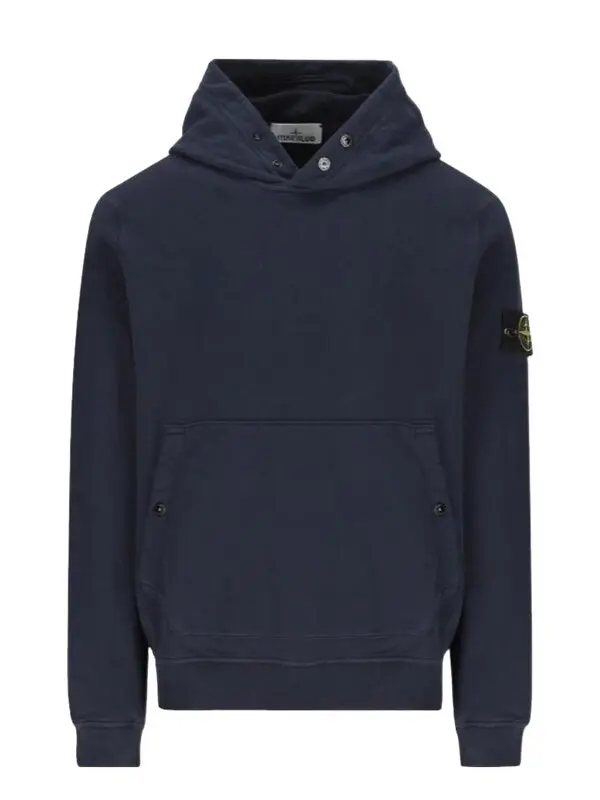 Stone Island Logo Patch Long Sleeve Hoodie - Blue