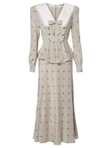 Alessandra Rich Floral Polka Dot Silk Maxi Dress - Nude