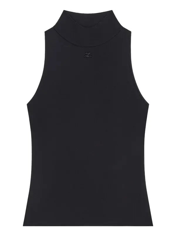 COURREGES High-neck Sleeveless Knit Top With Logo Detail - Black
