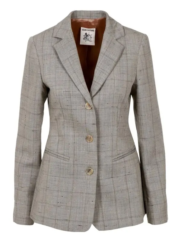 SEMICOUTURE Long-sleeved Blazer With Windowpane Checks - Grey