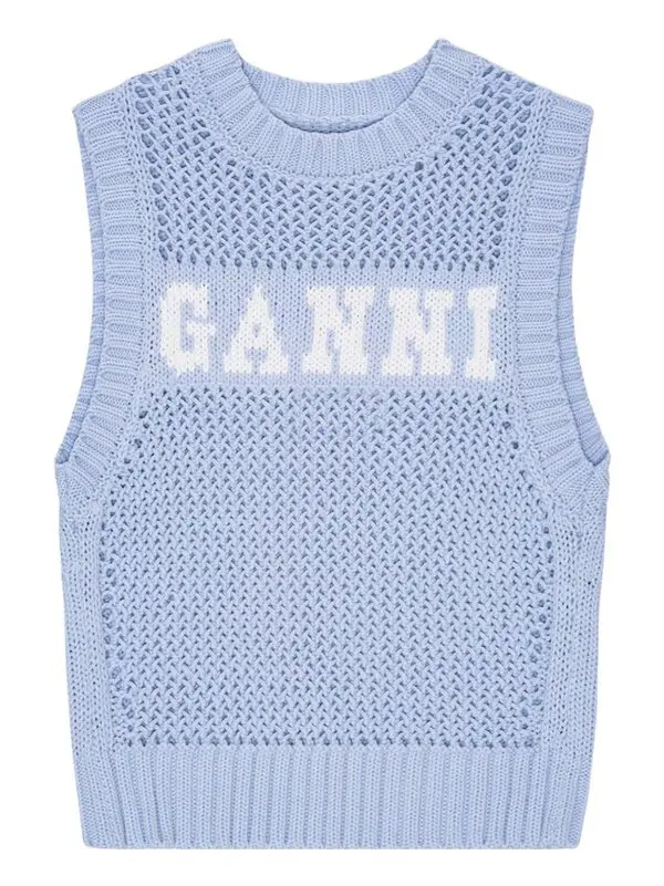 GANNI Logo Intarsia Knitted Vest - Blue